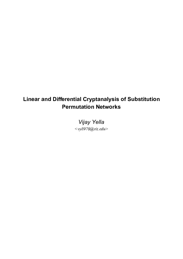 (PDF) Linear and Differential Cryptanalysis of Substitution Permutation Networks
