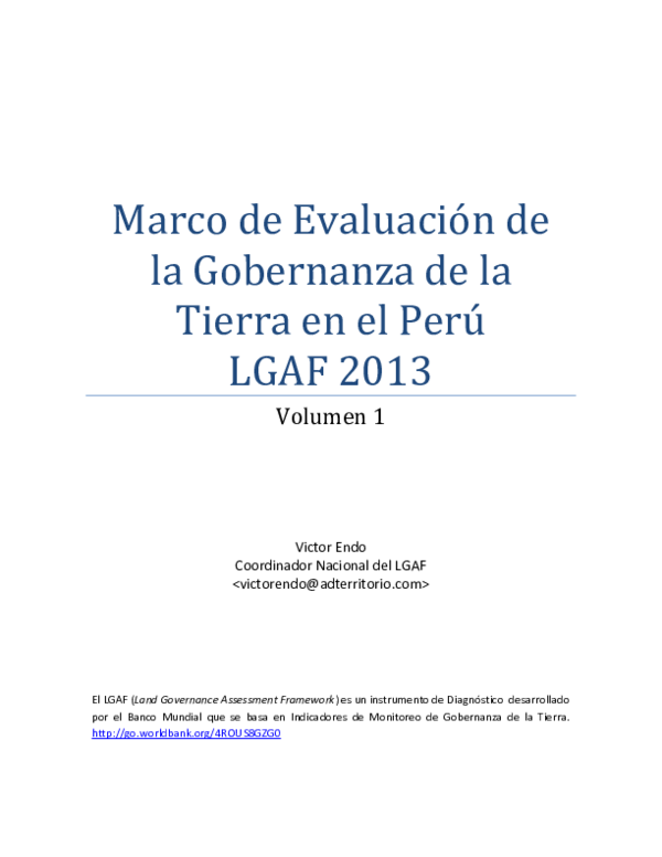 (PDF) LGAF - Perú. Marco de Evaluación de la Gobernanza de la Tierra