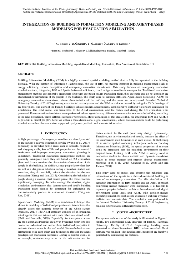 Pdf Integration Of Building Information Modeling And Agent Based Modeling For Evacuation
