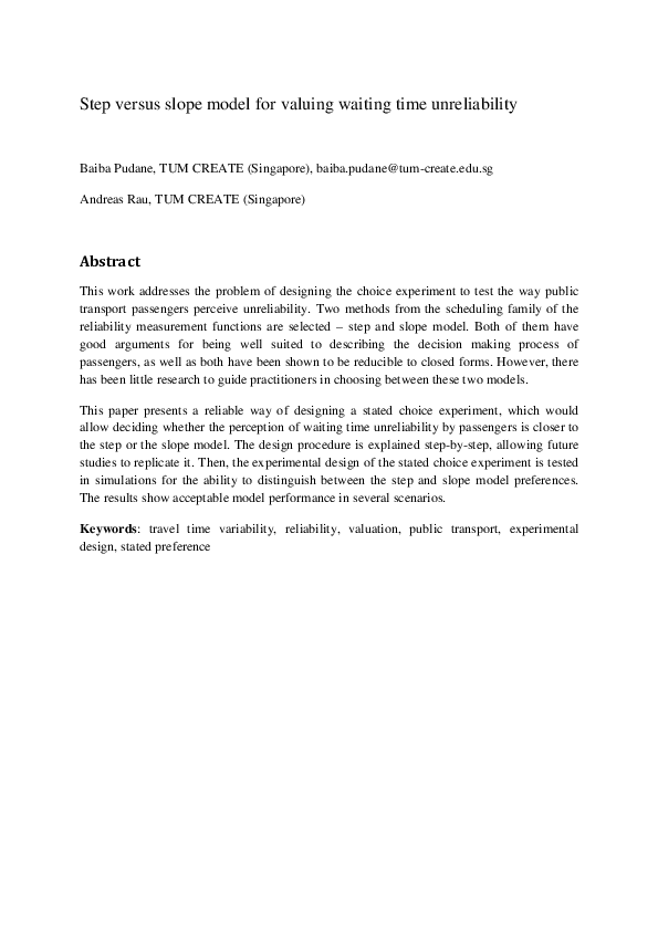 (PDF) Step versus slope model for valuing waiting time unreliability