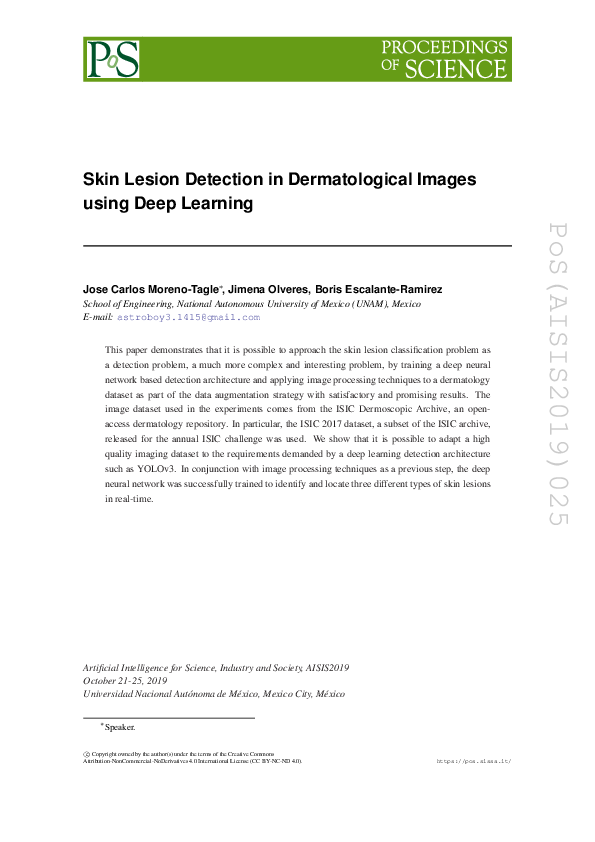 (PDF) Skin Lesion Detection in Dermatological Images using Deep Learning