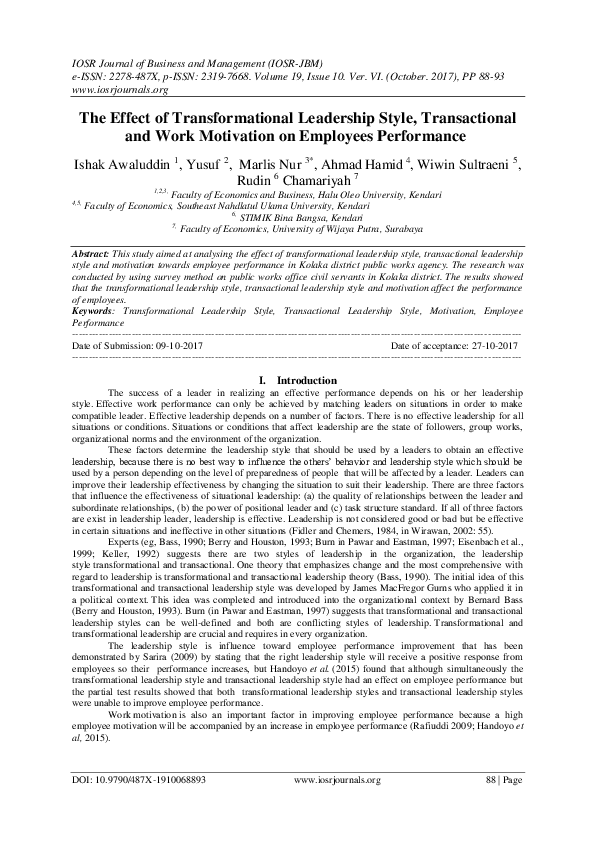 (PDF) The Effect of Transformational Leadership Style , Transactional and Work Motivation on ...
