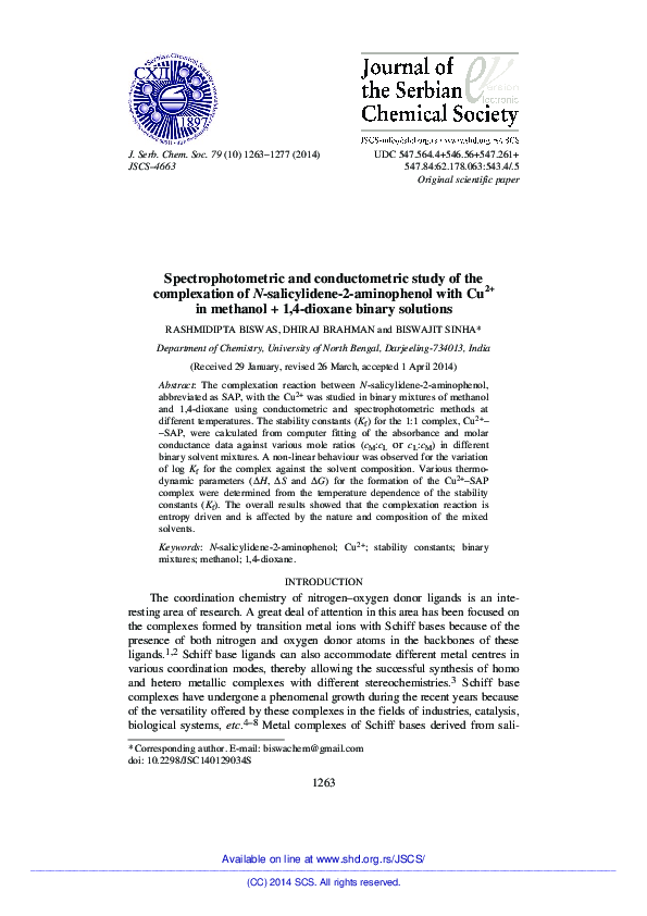 (PDF) Spectrophotometric and conductometric study of complexation of ...