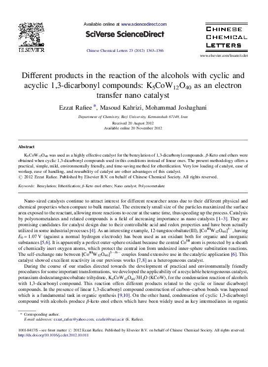 (PDF) Different products in the reaction of the alcohols with cyclic and acyclic 1,3-dicarbonyl ...