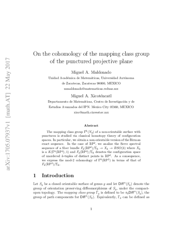 (PDF) On the Cohomology of the Mapping Class Group of the Punctured Projective Plane