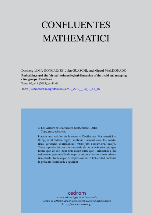 (PDF) Embeddings and the (virtual) cohomological dimension of the braid and mapping class groups ...