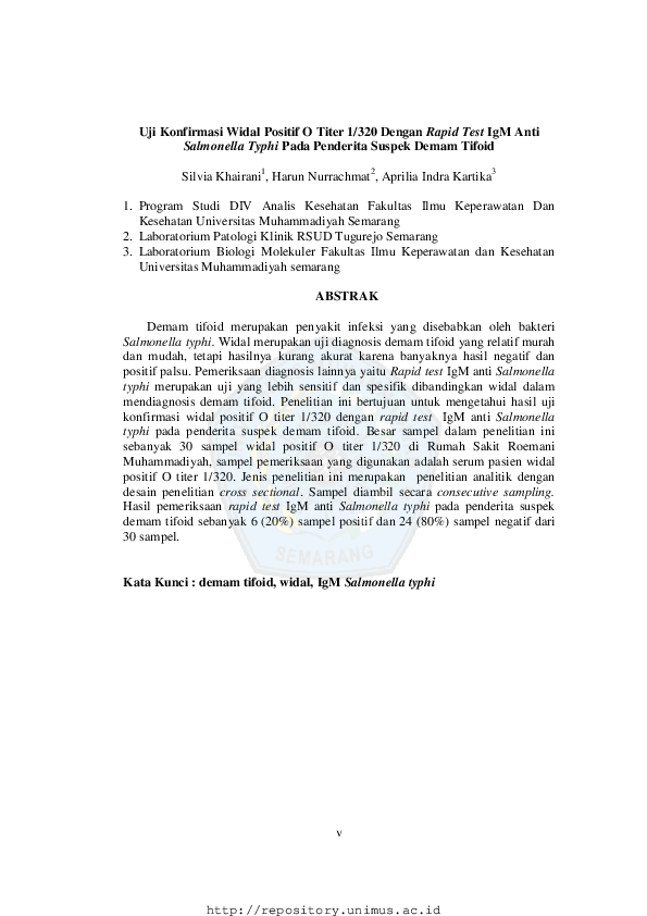(PDF) UJI KONFIRMASI WIDAL POSITIF O TITER 1/640 DENGAN RAPID TEST IgM ...
