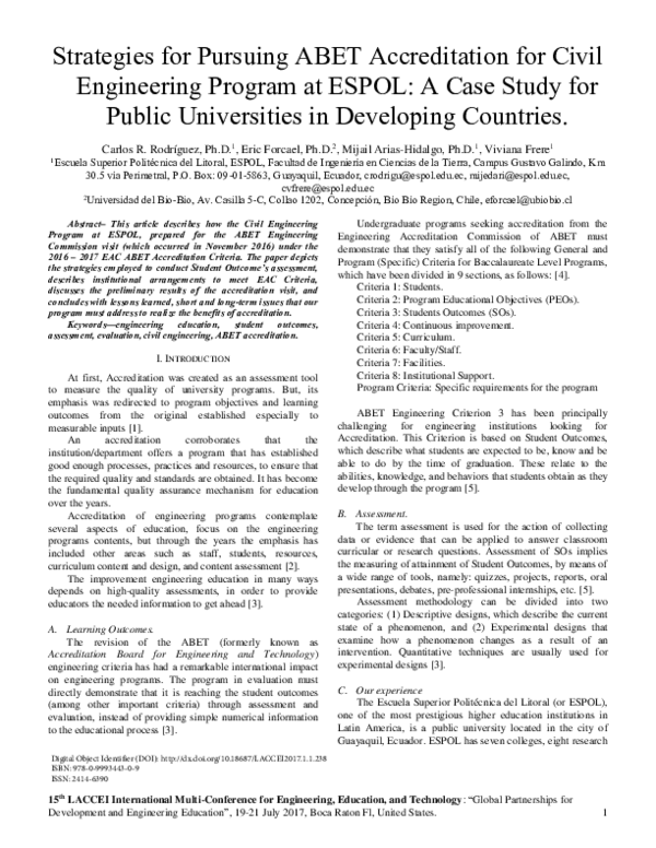 (PDF) Strategies for Pursuing ABET Accreditation for Civil Engineering ...