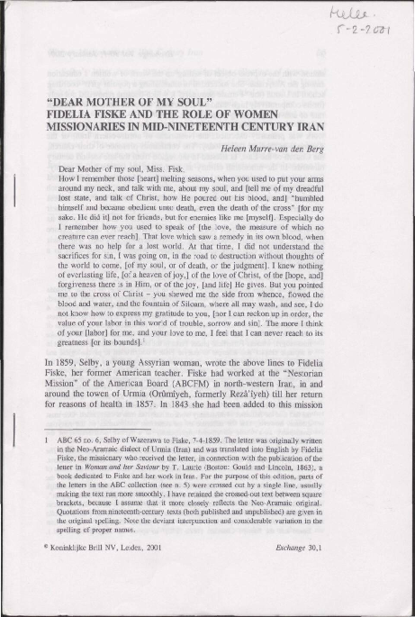 (PDF) Dear Mother of My Soul : Fidelia Fiske and the Role of Women ...