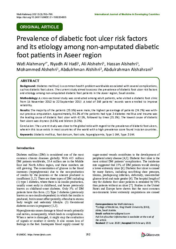 (PDF) Prevalence of diabetic foot ulcer risk factors and its etiology ...