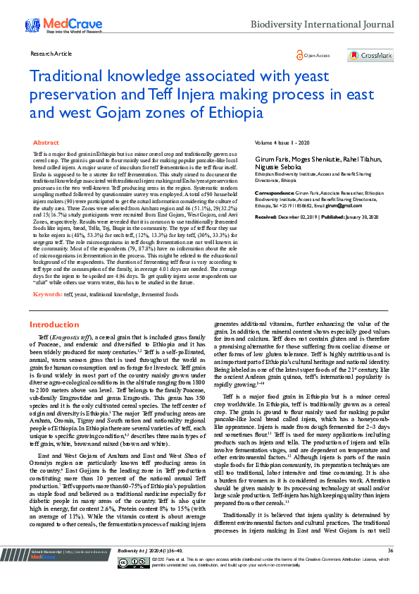 (PDF) Traditional knowledge associated with yeast preservation and Teff ...