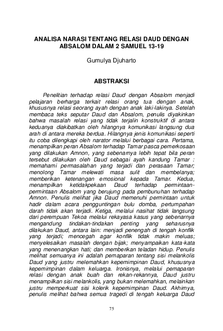 (PDF) Analisa Narasi Tentang Relasi Daud Dengan Absalom Dalam 2 Samuel ...