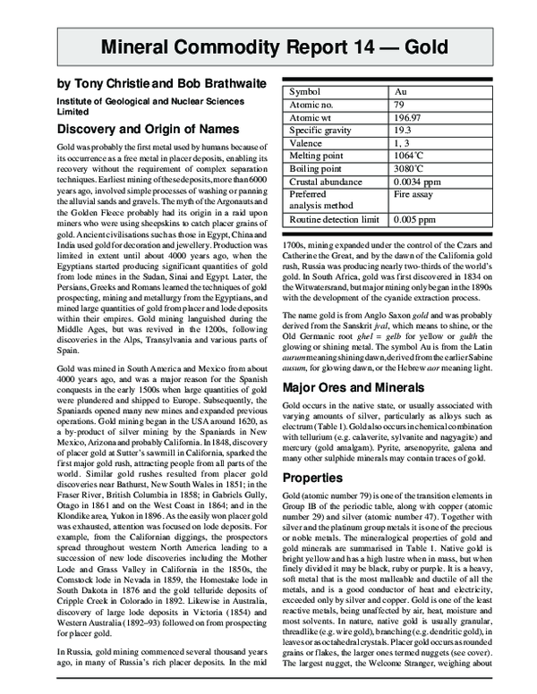 (PDF) Mineral Commodity Report 14 — Gold