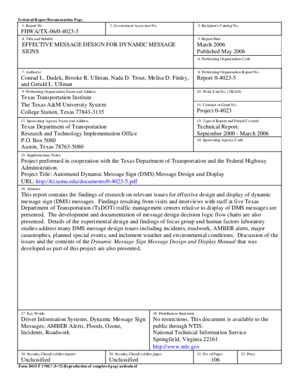 (PDF) Effective Message Design for Dynamic Message Signs