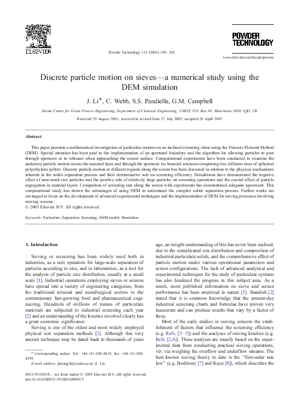 (PDF) Discrete particle motion on sieves—a numerical study using the DEM simulation | johans Li ...