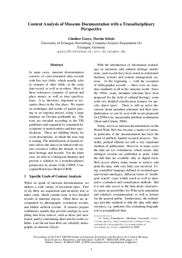 (PDF) Content analysis of museum documentation with a transdisciplinary ...
