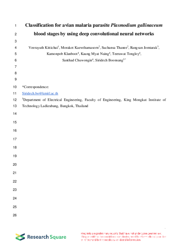 (PDF) Classification for avian malaria parasite Plasmodium gallinaceum (PDF) Classification for avian malaria parasite Plasmodium gallinaceum