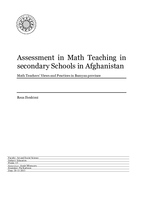 (PDF) Assessment in Math Teaching in secondary Schools in Afghanistan ...