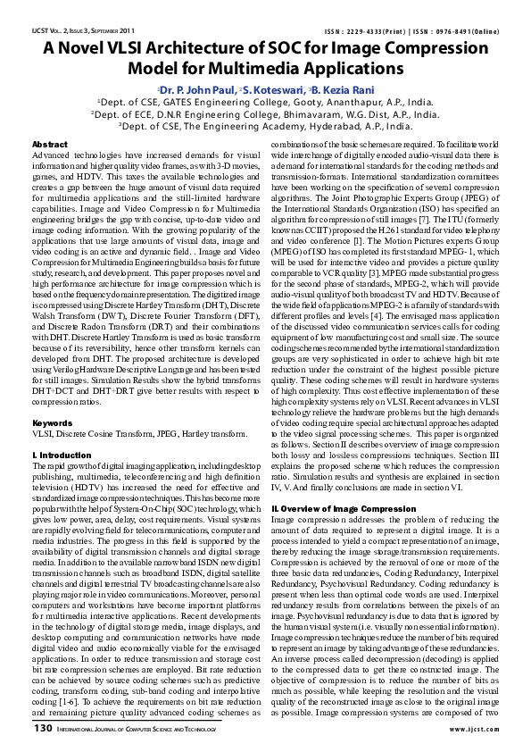 (PDF) A Novel VLSI Architecture of SOC for Image Compression Model for Multimedia Applications
