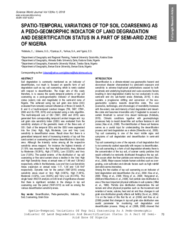 (PDF) Spatio-Temporal Variations of Top Soil Coarsening as a Pedo-Geomorphic Indicator of Land ...