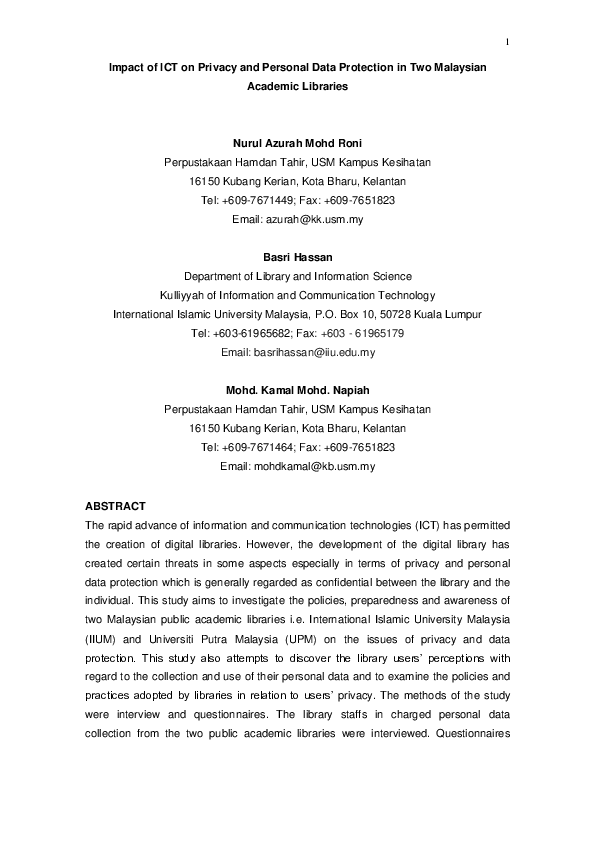 (PDF) Impact of ICT on Privacy and Personal Data Protection in Two ...