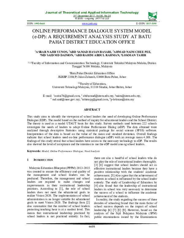 (PDF) PERFORMANCE DIALOGUE SYSTEM MODEL ( eDP ) : A REQUIREMENT ANALYSIS STUDY AT BATU PAHAT ...