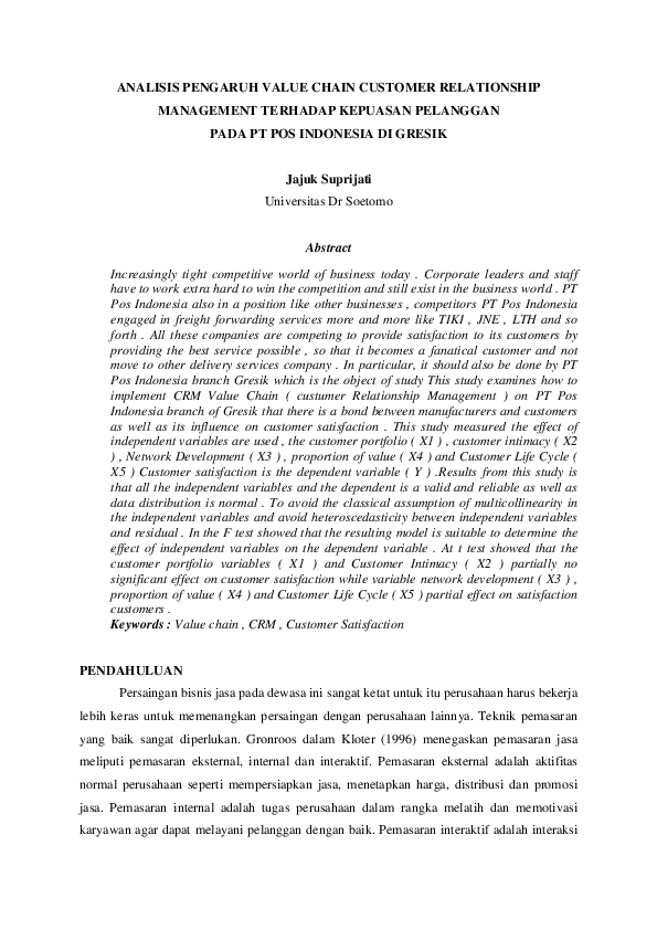 (PDF) Analisis Pengaruh Value Chain Customer Relationship Management Terhadap Kepuasan Pelanggan ...