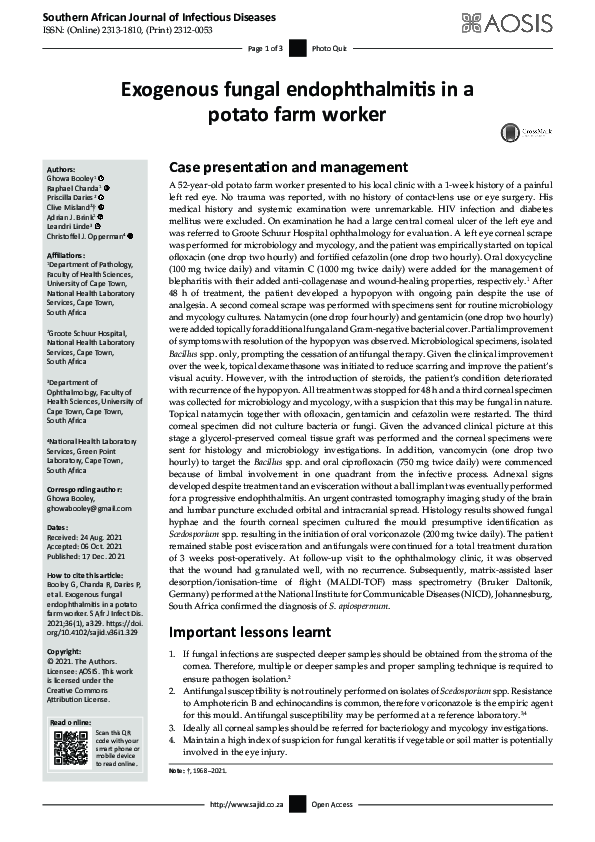 (PDF) Exogenous fungal endophthalmitis in a potato farm worker