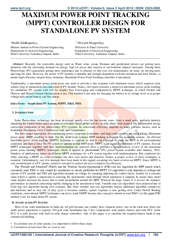 (PDF) Maximum Power Point Tracking (MPPT) Controller Design for ...