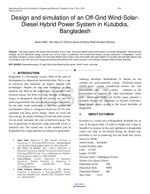 (PDF) Design and simulation of an Off-Grid Wind-Solar-Diesel Hybrid ...