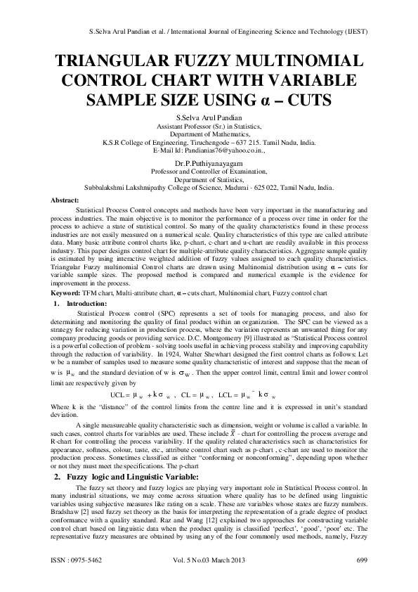 (PDF) Triangular Fuzzy Multinomial Control Chart with Variable Sample Size Using Α – Cuts ...