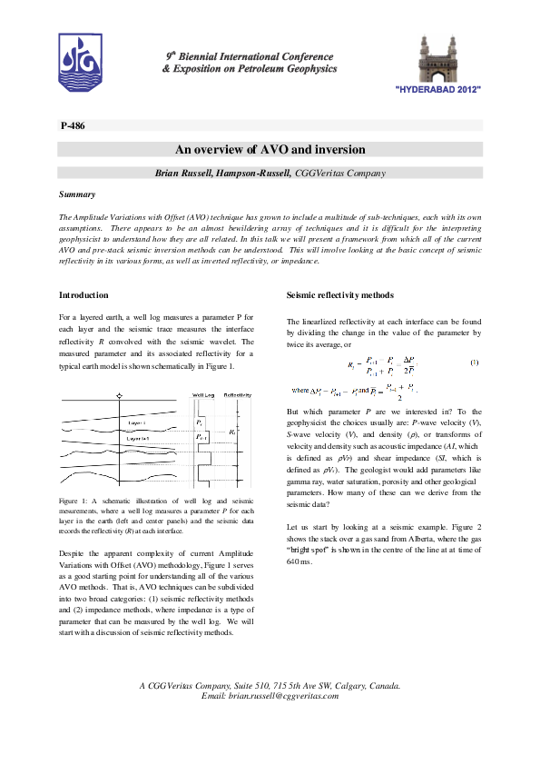 (PDF) An overview of AVO and inversion