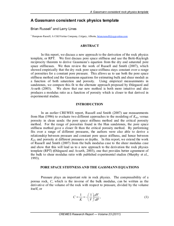 (PDF) A Gassmann consistent rock physics template