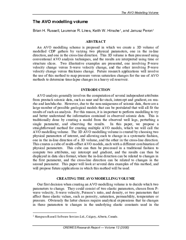 (PDF) The AVO modelling volume