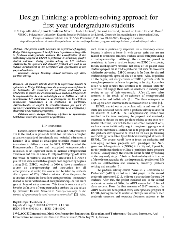 (PDF) Design Thinking: a problem-solving approach for first-year ...