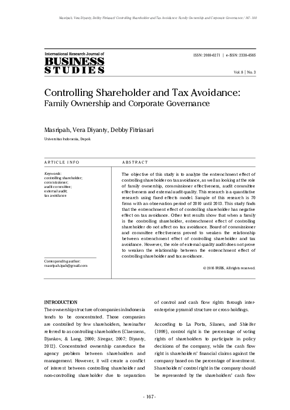 (PDF) Controlling Shareholder and Tax Avoidance: Family Ownership and ...