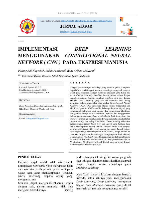 (PDF) Implementasi Deep Learning Menggunakan Convolutional Neural ...