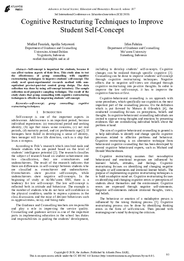 (PDF) Cognitive Restructuring Techniques to Improve Student Self-Concept