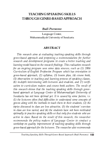 (PDF) Teaching Speaking Skills Through Genre-Based Approach