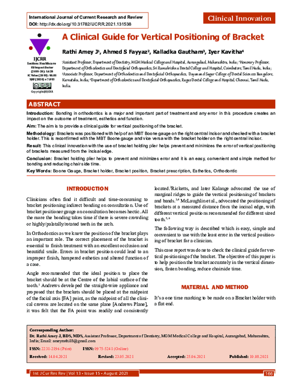 (PDF) A Clinical Guide for Vertical Positioning of Bracket
