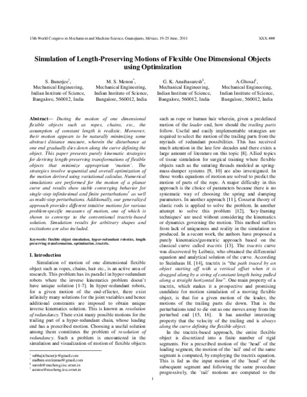 (PDF) Simulation of Length-Preserving Motions of Flexible One Dimensional Objects using Optimization