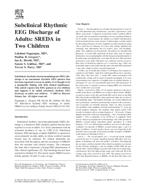 (PDF) Subclinical rhythmic EEG discharge of adults: SREDA in two children