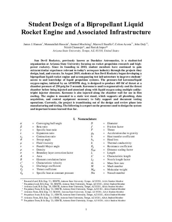 (PDF) Student Design of a Bipropellant Liquid Rocket Engine and ...