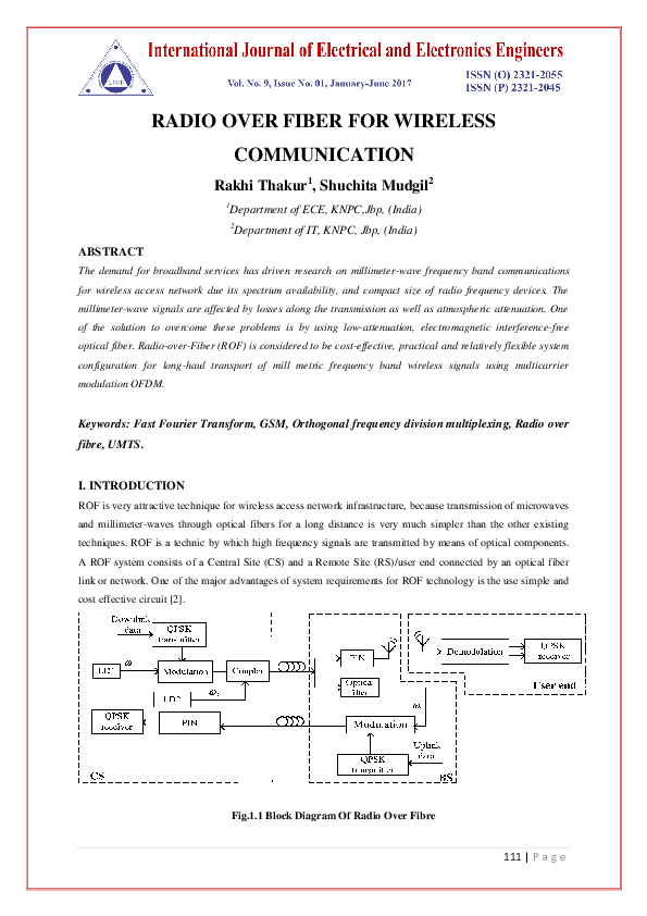 (PDF) Radio Over Fiber for Wireless Communication