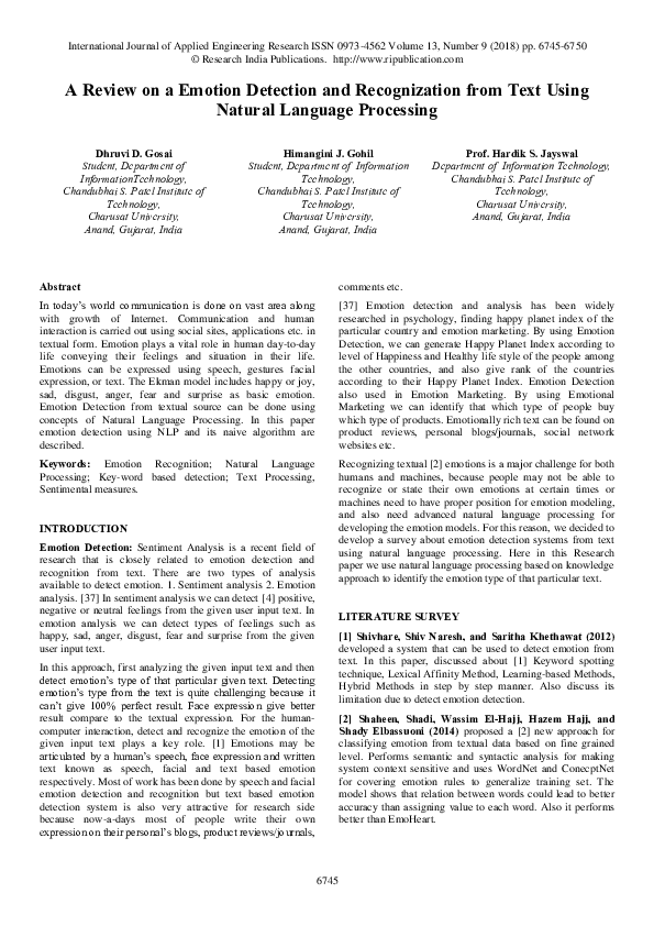 Pdf A Review On A Emotion Detection And Recognization From Text Using