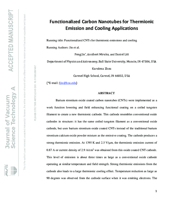 (PDF) Functionalized carbon nanotubes for thermionic emission and ...