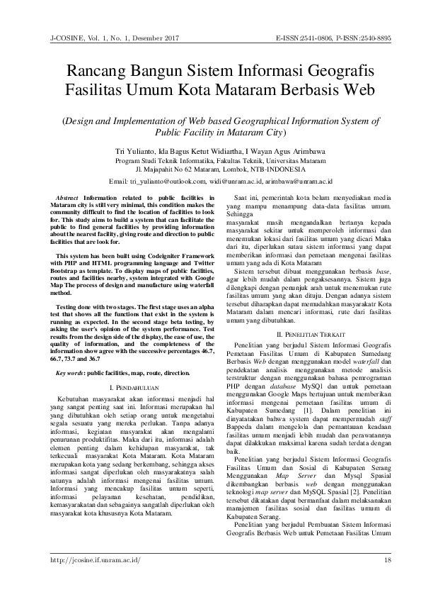 Pdf Design And Implementation Of Web Based Geographical Information System Of Public Facility