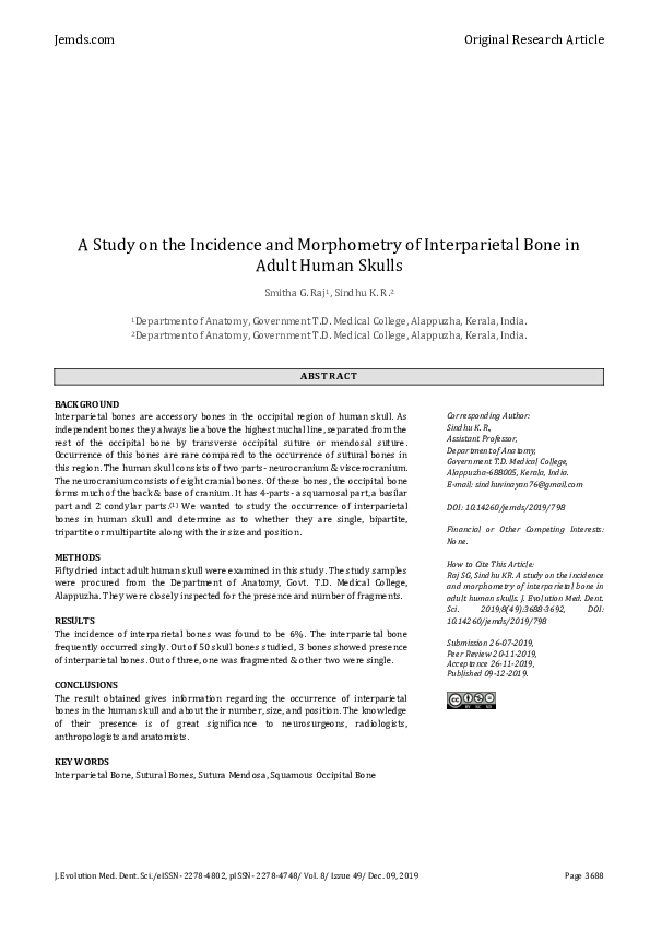 (PDF) A Study on the Incidence and Morphometry of Interparietal Bone in ...