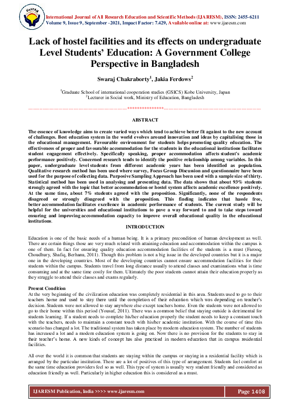 (PDF) Lack of hostel facilities and its effects on undergraduate Level ...