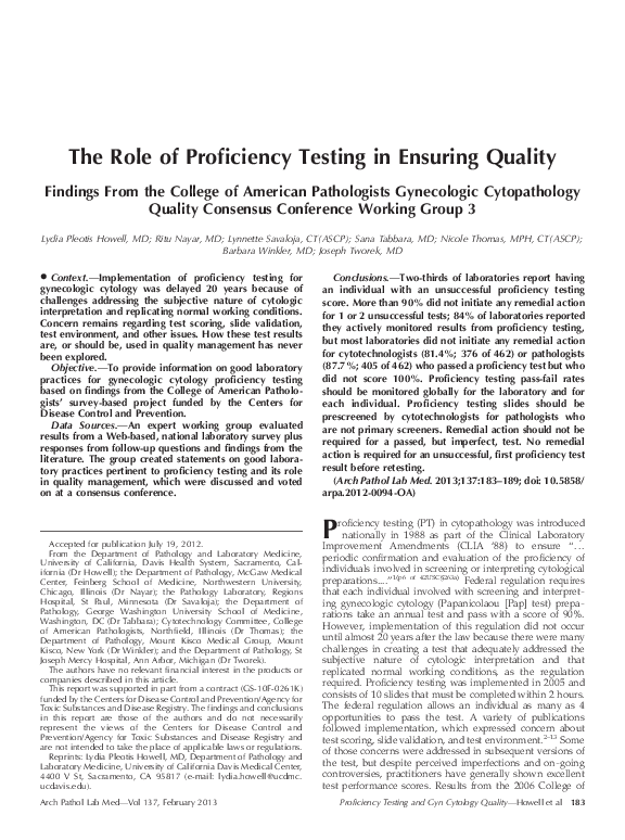 (PDF) The Role of Proficiency Testing in Ensuring Quality: Findings ...